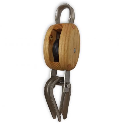 Poulie bois traditionnelle "Havraise" simple + ringot pour bateau